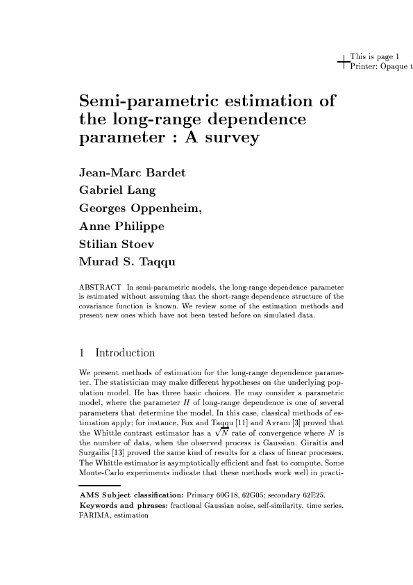 Pdf Semi Parametric Estimation Of The Long Range Dependence Parameter