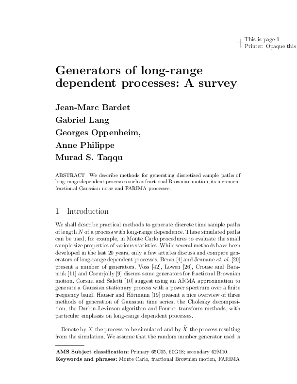 Pdf Generators Of Long Range Dependent Processes A Survey