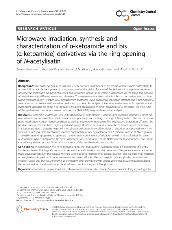 (PDF) Microwave irradiation: synthesis and characterization of alpha ...