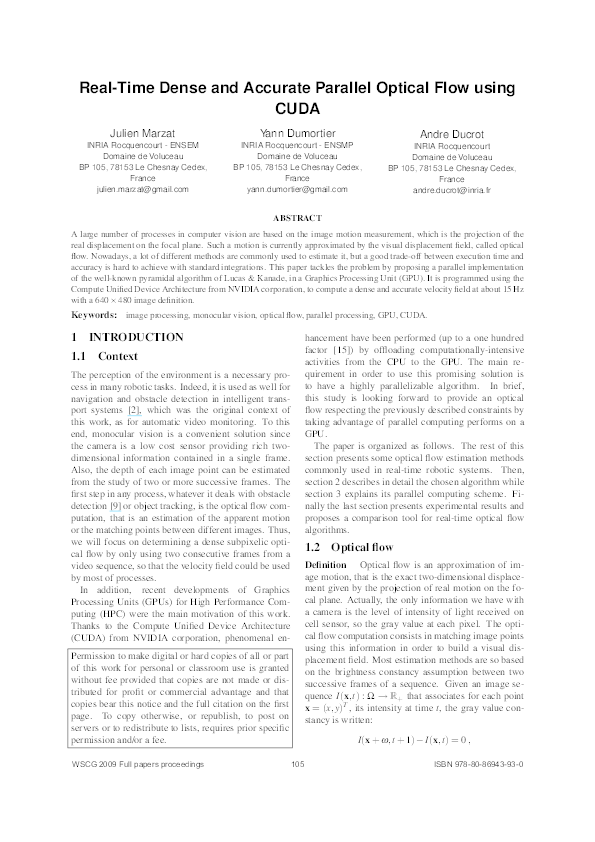 (PDF) Real-Time Dense and Accurate Parallel Optical Flow using CUDA