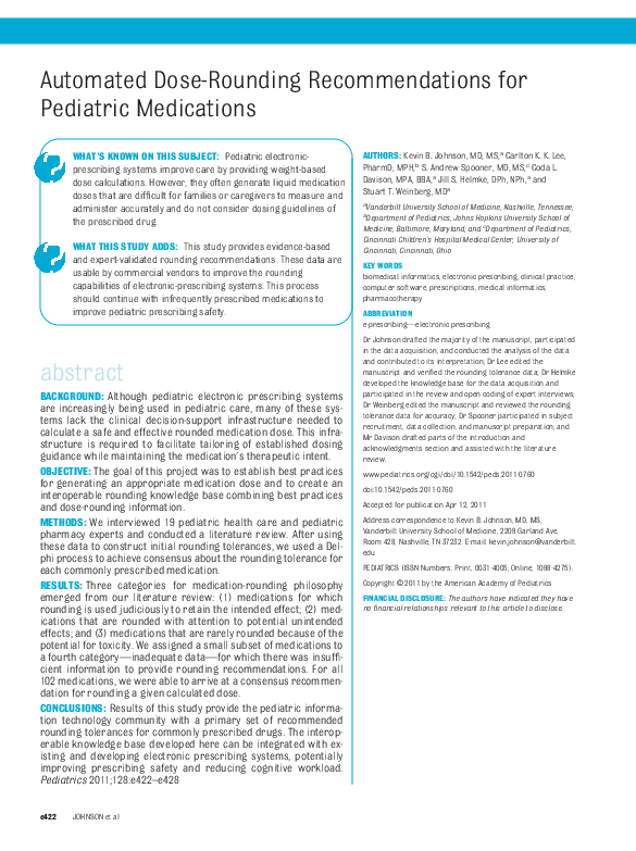 (PDF) Automated Dose-Rounding Recommendations for Pediatric Medications