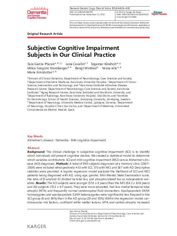 (PDF) Subjective cognitive impairment subjects in our clinical practice