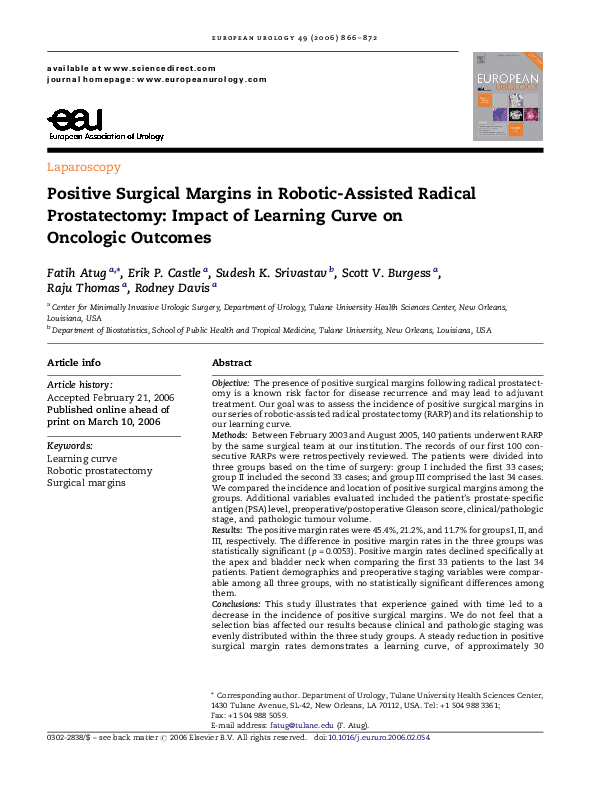 (PDF) Positive Surgical Margins in Robotic-Assisted Radical Prostatectomy: Impact of Learning ...