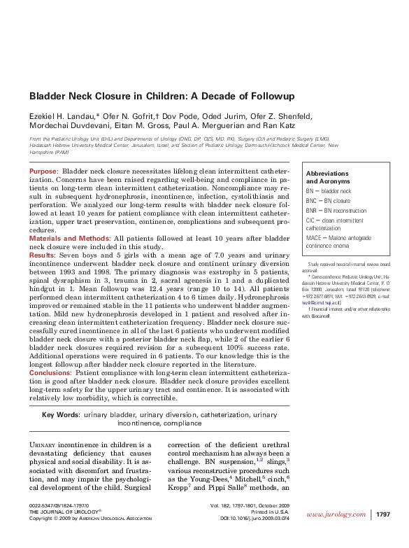 (PDF) Bladder Neck Closure in Children: A Decade of Followup