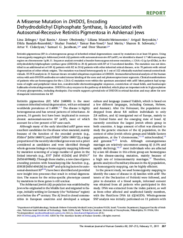 (PDF) A Missense Mutation in DHDDS, Encoding Dehydrodolichyl ...