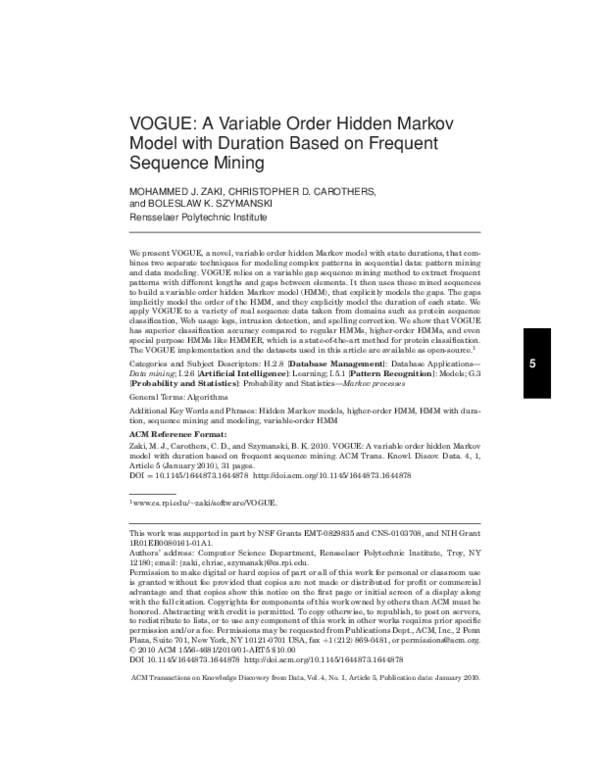 (PDF) VOGUE: A Variable Order Hidden Markov Model with Duration Based on Frequent Sequence Mining