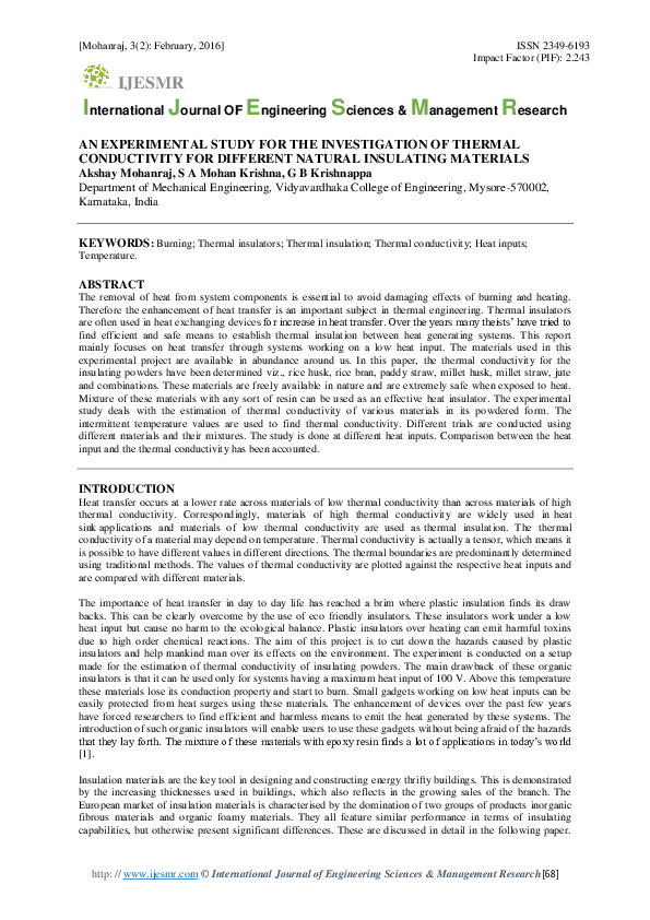 (PDF) AN EXPERIMENTAL STUDY FOR THE INVESTIGATION OF THERMAL ...
