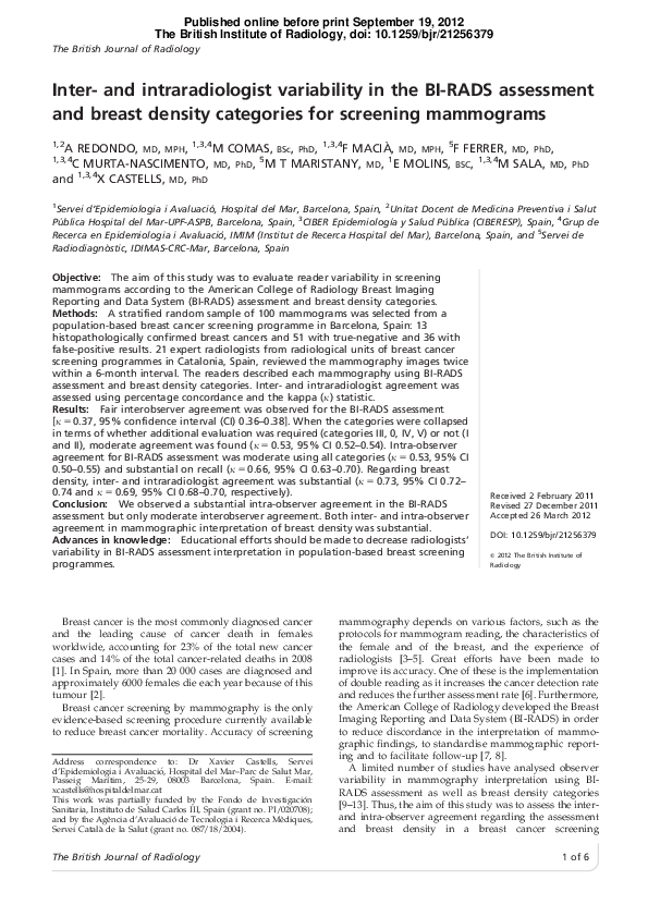 (PDF) Inter- and intraradiologist variability in the BI-RADS assessment ...
