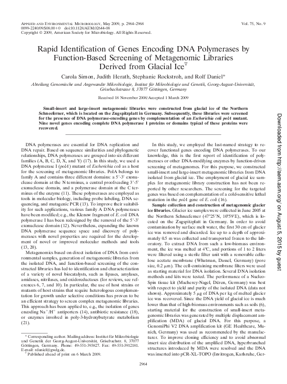 (PDF) Rapid Identification of Genes Encoding DNA Polymerases by Function-Based Screening of ...