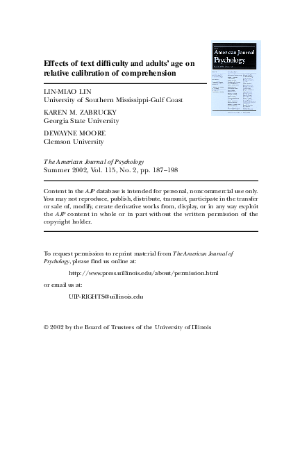 (PDF) Effects of Text Difficulty and Adults' Age on Relative ...