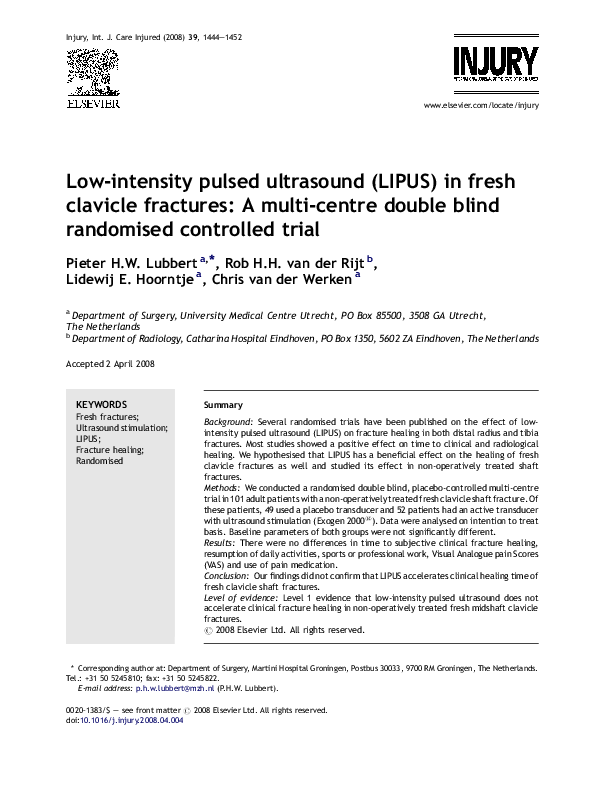 (PDF) Low-intensity pulsed ultrasound (LIPUS) in fresh clavicle ...
