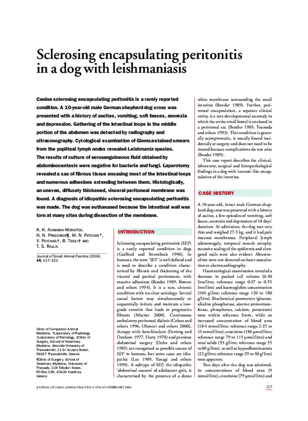 (PDF) Sclerosing encapsulating peritonitis in a dog with leishmaniasis