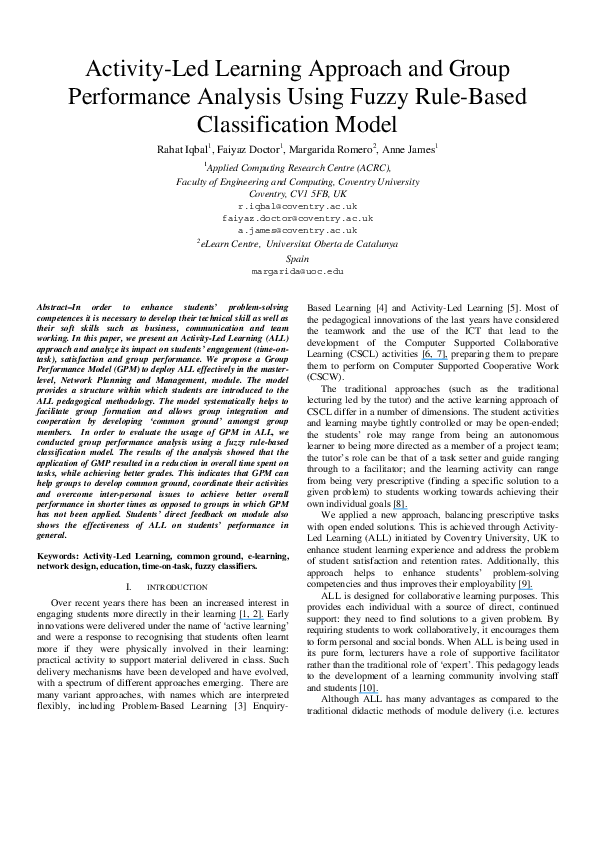 (PDF) Activity-led learning approach and group performance analysis using fuzzy rule-based ...