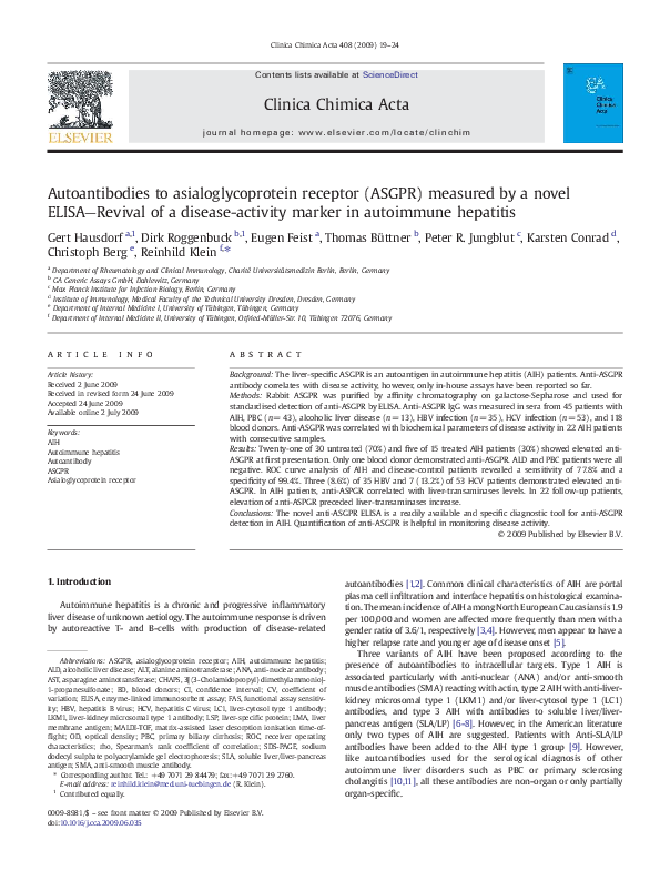 (PDF) Autoantibodies to asialoglycoprotein receptor (ASGPR) measured by ...