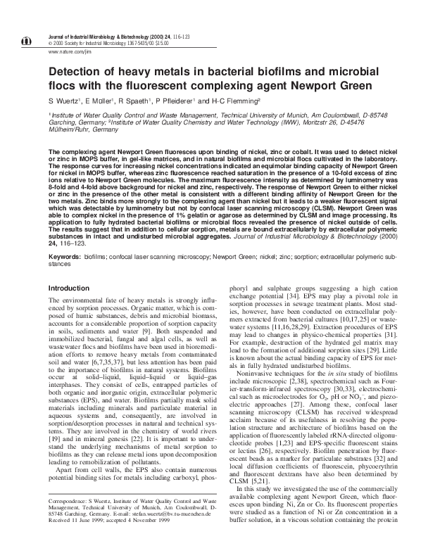 (PDF) Detection of heavy metals in bacterial biofilms and microbial ...