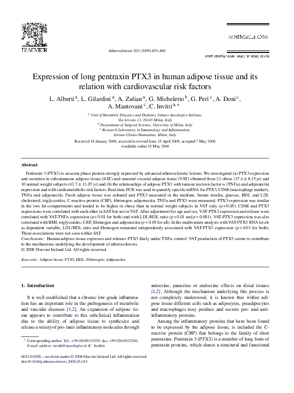 (PDF) Expression of long pentraxin PTX3 in human adipose tissue and its relation with ...