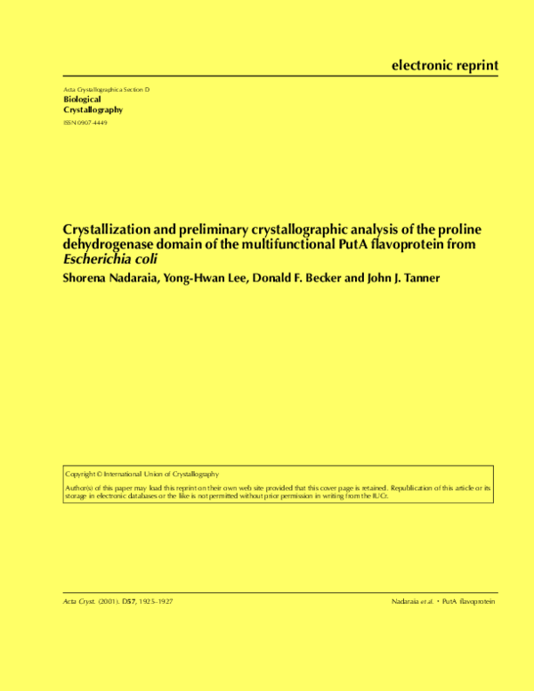 (PDF) Crystallization and preliminary crystallographic analysis of a ...