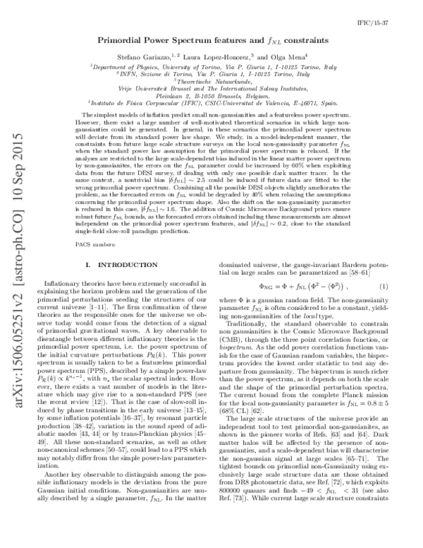 (PDF) Primordial power spectrum features and f NL constraints