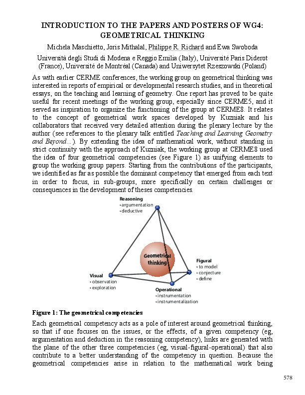 (PDF) Introduction to the papers and posters of WG4: geometrical thinking