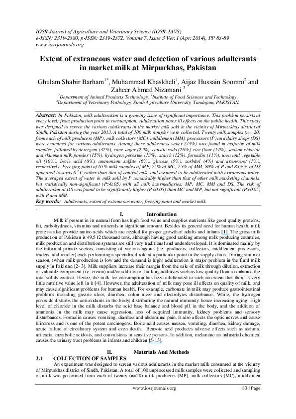 (PDF) Extent of extraneous water and detection of various adulterants ...