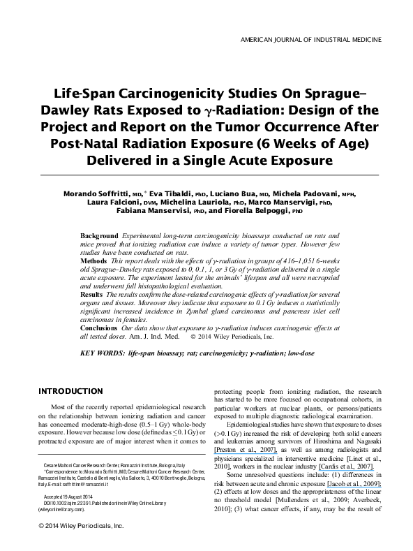 (PDF) Life-span carcinogenicity studies on Sprague-Dawley rats exposed ...