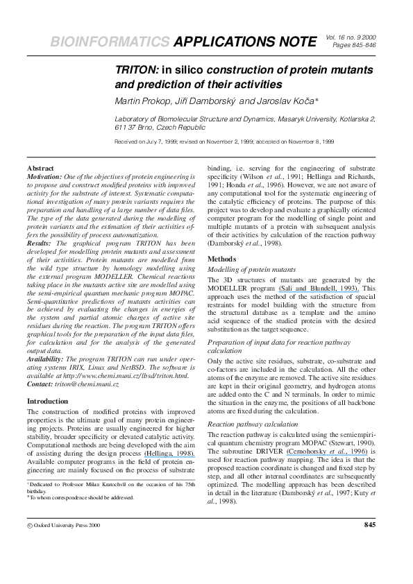 (PDF) TRITON: in silico construction of protein mutants and prediction ...