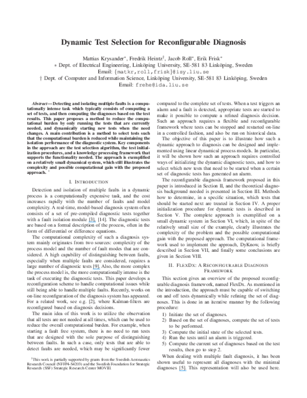 (PDF) Dynamic test selection for reconfigurable diagnosis