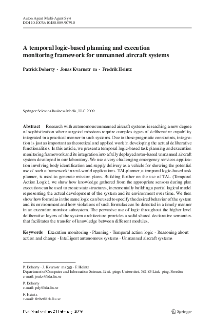 Pdf A Temporal Logic Based Planning And Execution Monitoring
