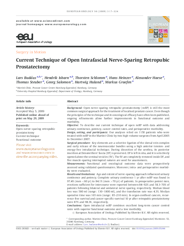 (PDF) Current Technique of Open Intrafascial Nerve-Sparing Retropubic ...
