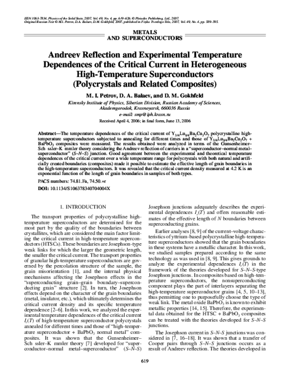 (PDF) Andreev reflection and experimental temperature dependences of ...