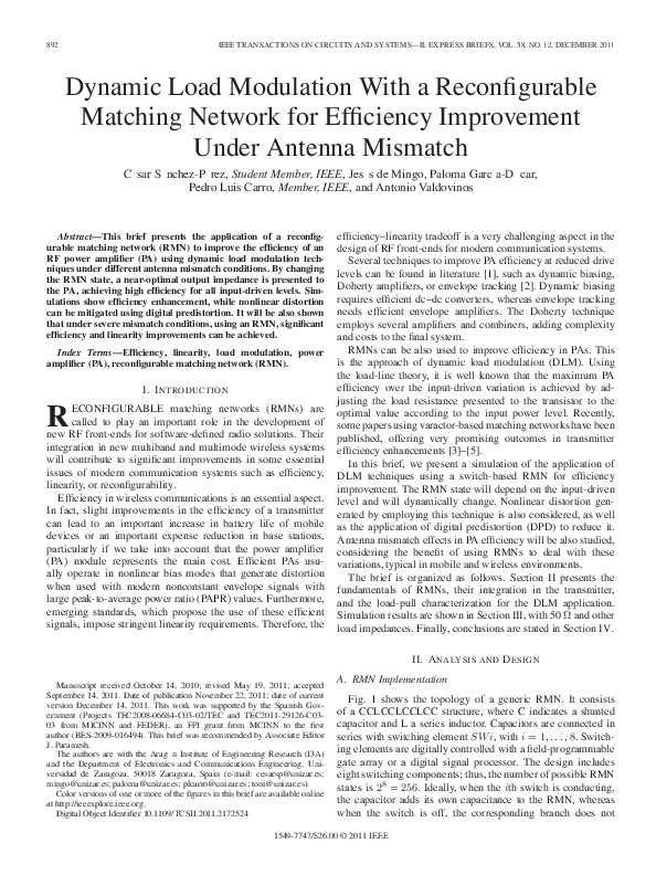 (PDF) Dynamic Load Modulation With a Reconfigurable Matching Network for Efficiency Improvement ...