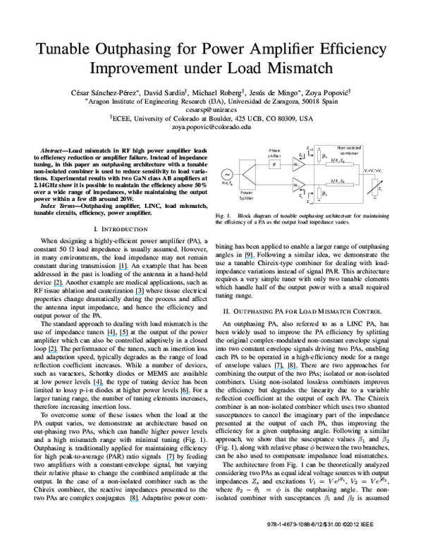 (PDF) Tunable outphasing for power amplifier efficiency improvement under load mismatch