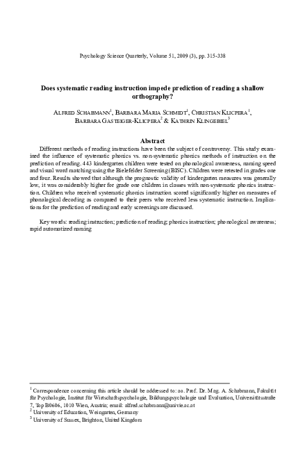 (PDF) Does systematic reading instruction impede prediction of reading ...