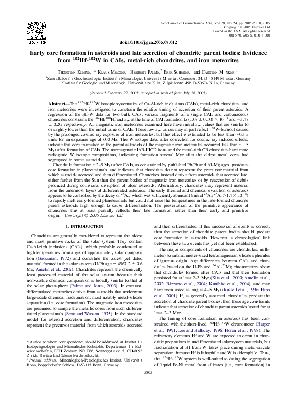 (PDF) Early core formation in asteroids and late accretion of chondrite ...