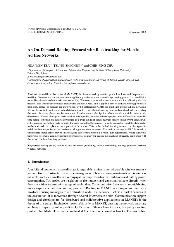 Pdf An On Demand Routing Protocol With Backtracking For Mobile Ad Hoc Networks