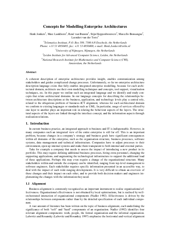 (PDF) Concepts for Modeling Enterprise Architectures