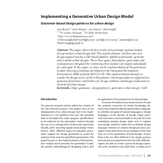Pdf Implementing A Generative Urban Design Model Grammar Based Design Patterns For Urban Design