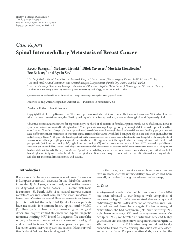 (PDF) Spinal Intramedullary Metastasis of Breast Cancer