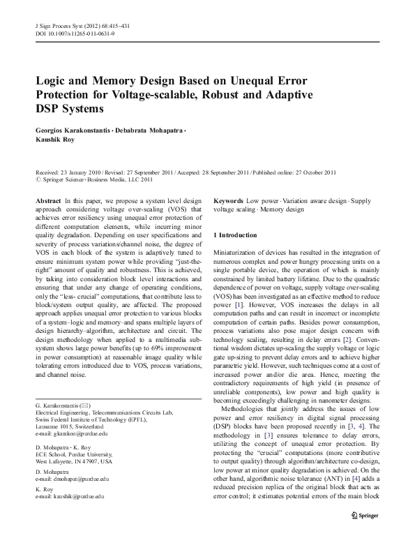 (PDF) Logic and Memory Design Based on Unequal Error Protection for ... (PDF) Logic and Memory Design Based on Unequal Error Protection for ...