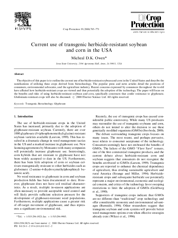 (PDF) Current use of transgenic herbicide-resistant soybean and corn in ...