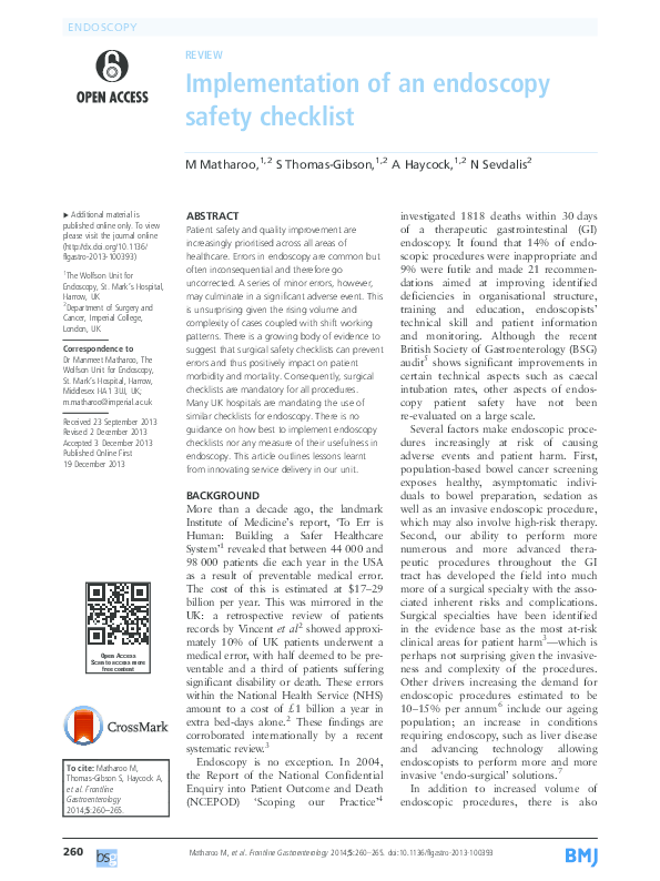 (PDF) Implementation of an endoscopy safety checklist