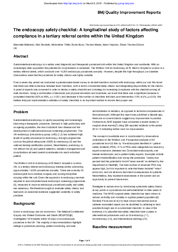 (PDF) The endoscopy safety checklist: A longitudinal study of factors ...