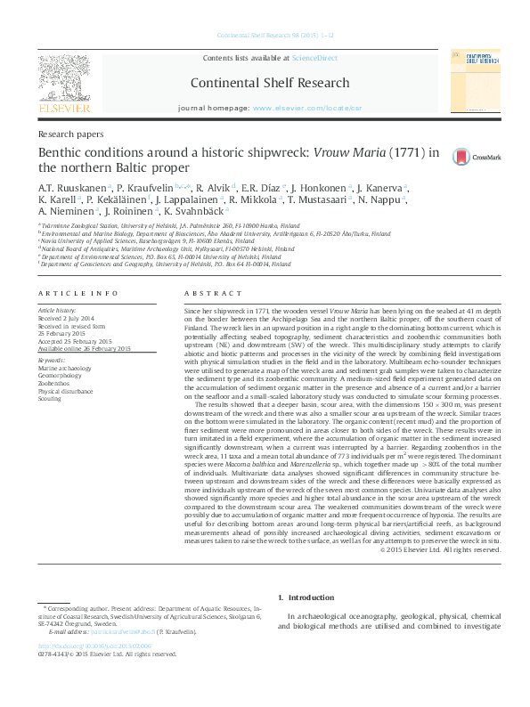 (PDF) Benthic conditions around a historic shipwreck: Vrouw Maria (1771 ...