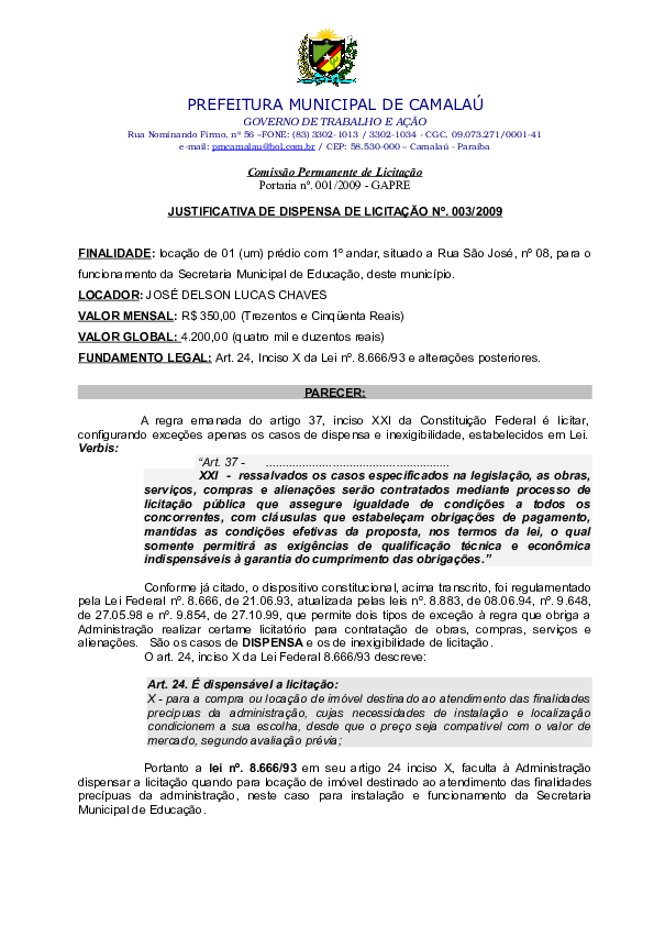 (DOC) Termo de Dispensa MODELO