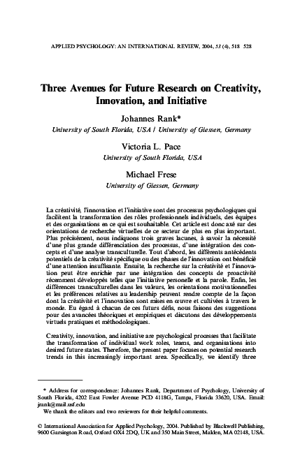 (PDF) Three Avenues for Future Research on Creativity, Innovation, and ...