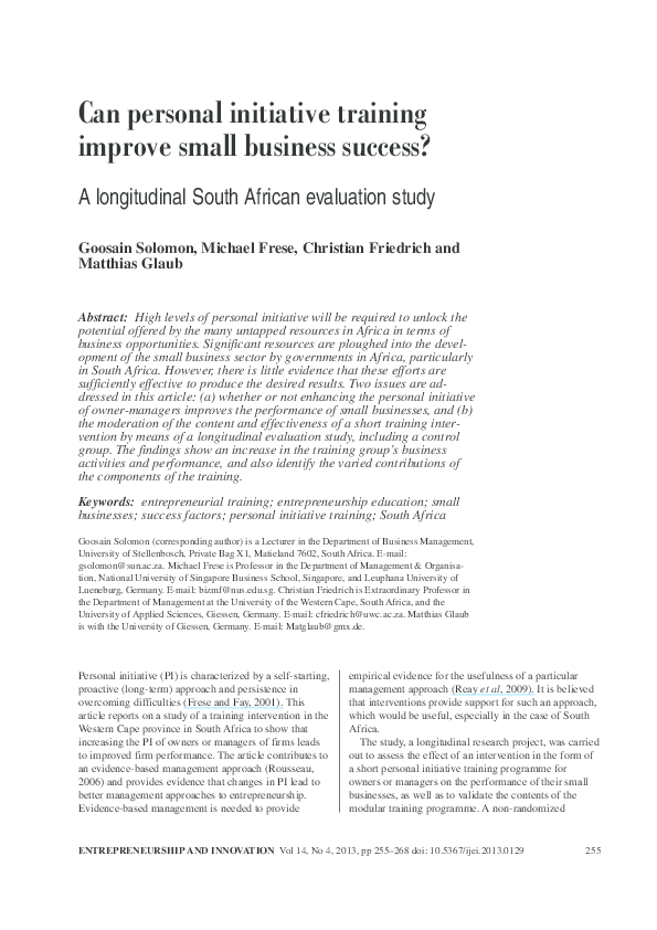 (PDF) Can personal initiative training improve small business success ...