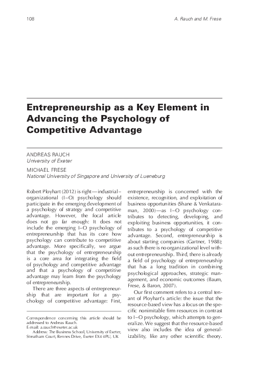 (PDF) Entrepreneurship as a Key Element in Advancing the Psychology of ...