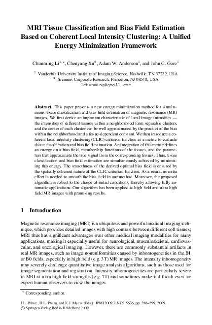 (PDF) MRI tissue classification and bias field estimation based on coherent local intensity ...