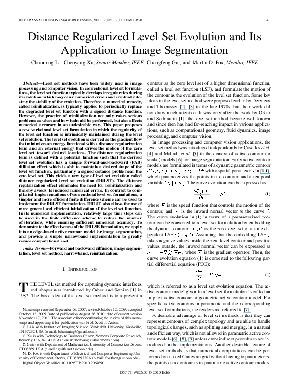 Pdf Distance Regularized Level Set Evolution And Its Application To Image Segmentation