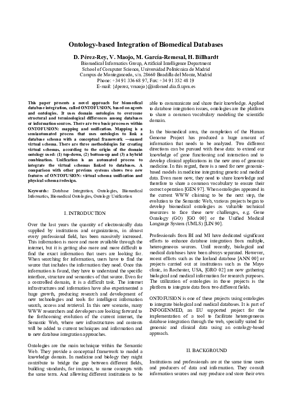 (PDF) Ontology-based Integration of Biomedical Databases